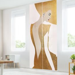 Bilderwelten Schiebegardine Dame mit Hut in Gold