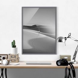 Bilderwelten Bild mit Rahmen Natur schwarz weiss Digital Art inkl. Rahmung - Flamingo in der W&uuml;ste - W&uuml;ste Wohnzimmer Schlafzimmer