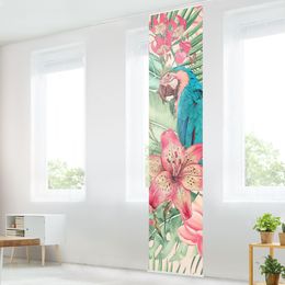 Bilderwelten Schiebegardine Blumenparadies tropischer Papagei