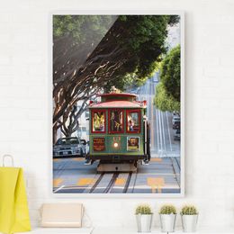 Bilderwelten Bild mit Rahmen Portrait gr&uuml;n Motiv inkl. Rahmung - Seilbahn in San Francisco - Fahrzeuge Wohnzimmer Schlafzimmer