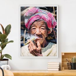 Bilderwelten Bild mit Rahmen Portrait bunt Motiv inkl. Rahmung - Burmesische Frau in Myanmar - Deko Wohnzimmer Schlafzimmer