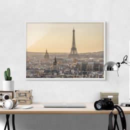 Bilderwelten Bild mit Rahmen Stadt beige Vintage inkl. Rahmung - Paris im Morgengrauen - Paris Wohnzimmer Schlafzimmer