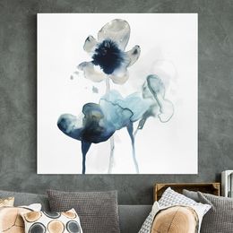 Bilderwelten Leinwandbild Blumen Abstrakt Aquarell Leinwanddruck - Mitternachtsbl&uuml;ten II - Wandbild XXL Wohnzimmer Schlafzimmer