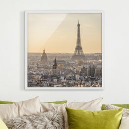 Bilderwelten Bild mit Rahmen Stadt beige Vintage inkl. Rahmung - Paris im Morgengrauen - Paris Wohnzimmer Schlafzimmer