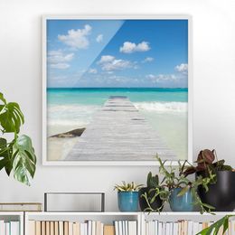 Bilderwelten Bild mit Rahmen Strand blau Motiv 3D-Effekt - Steg ins Meer - Steg Wohnzimmer Schlafzimmer