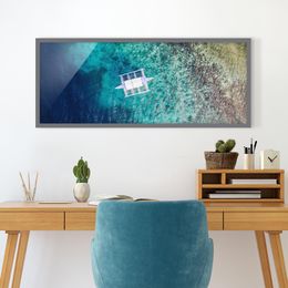 Bilderwelten Bild mit Rahmen Boot auf dem Meer Draufsicht