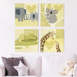 Bilderwelten Leinwandbild Tiere Illustration Kunstdruck Leinwanddruck - Mama und ich Set II - Herz XXL Kinderzimmer Baby M&auml;dchen Jungen