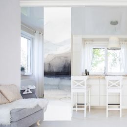 Bilderwelten Schiebegardine Natur Abstrakt Aquarell blau - Seeufer mit Bergen I - Landschaft Schiebevorhang Wohnzimmer Schlafzimmer