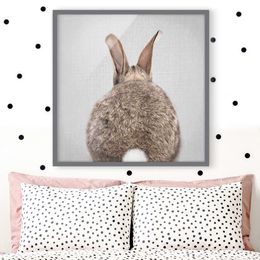 Bilderwelten Bild mit Rahmen Tiere schwarz weiss Motiv inkl. Rahmung - Hase von hinten - Deko Kinderzimmer Baby M&auml;dchen Jungen