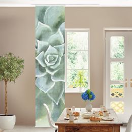 Bilderwelten Schiebegardine Blumen Tropisch Aquarell gr&uuml;n - Sukkulente Aquarell Dunkel - Pflanzen Schiebevorhang Wohnzimmer Schlafzimmer