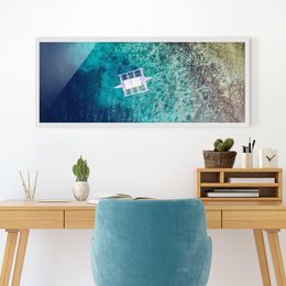 Bilderwelten Bild mit Rahmen Boot auf dem Meer Draufsicht