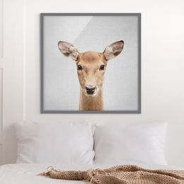 Bilderwelten Bild mit Rahmen Tiere schwarz weiss Motiv inkl. Rahmung - Reh Rita - Hirsch Kinderzimmer Baby M&auml;dchen Jungen