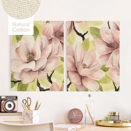 Bilderwelten 2-teiliges Leinwandbild Magnolie err&ouml;tet Set I
