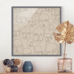 Bilderwelten Bild mit Rahmen Line Art - Beauty Portraits in Beige