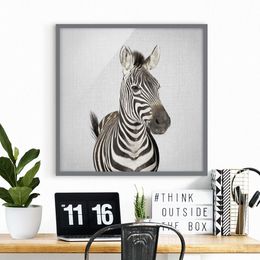 Bilderwelten Bild mit Rahmen Tiere schwarz weiss Motiv inkl. Rahmung - Zebra Zilla - Zebra Kinderzimmer Baby M&auml;dchen Jungen