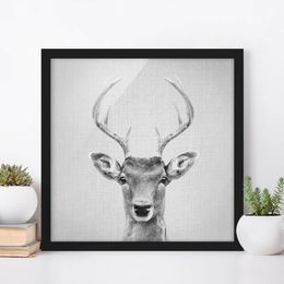 Bilderwelten Bild mit Rahmen Hirsch Heinrich Schwarz Wei&szlig;