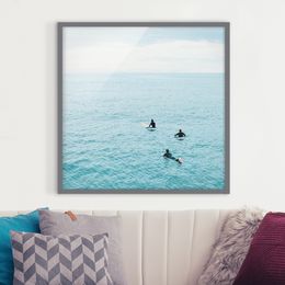 Bilderwelten Bild mit Rahmen Strand blau Motiv inkl. Rahmung - Meeresflaute - Landschaft Wohnzimmer Schlafzimmer