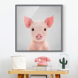 Bilderwelten Bild mit Rahmen Tiere schwarz weiss Motiv inkl. Rahmung - Baby Ferkel Fips - Deko Kinderzimmer Baby M&auml;dchen Jungen