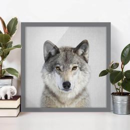 Bilderwelten Bild mit Rahmen Tiere schwarz weiss Motiv inkl. Rahmung - Wolf Wendelin - Deko Kinderzimmer Baby M&auml;dchen Jungen