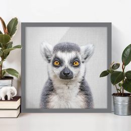 Bilderwelten Bild mit Rahmen Tiere schwarz weiss Motiv inkl. Rahmung - Lemur Ludwig - Affe Kinderzimmer Baby M&auml;dchen Jungen