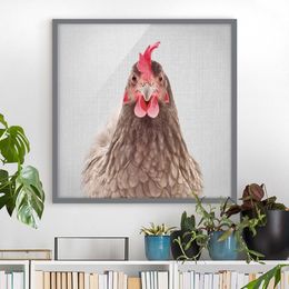 Bilderwelten Bild mit Rahmen Tiere schwarz weiss Motiv inkl. Rahmung - Henne Henriette - V&ouml;gel Kinderzimmer Baby M&auml;dchen Jungen