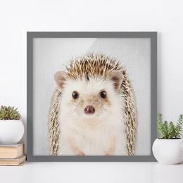 Bilderwelten Bild mit Rahmen Tiere schwarz weiss Motiv inkl. Rahmung - Igel Ingolf - Deko Kinderzimmer Baby M&auml;dchen Jungen