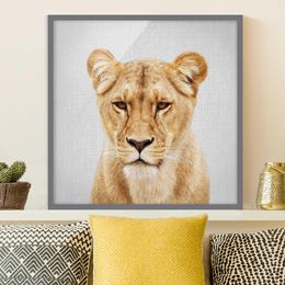 Bilderwelten Bild mit Rahmen Tiere schwarz weiss Motiv inkl. Rahmung - L&ouml;win Lisa - L&ouml;we Kinderzimmer Baby M&auml;dchen Jungen