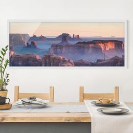 Bilderwelten Bild mit Rahmen Natur violett Motiv Steinoptik - Sonnenaufgang in Arizona - W&uuml;ste Wohnzimmer Schlafzimmer