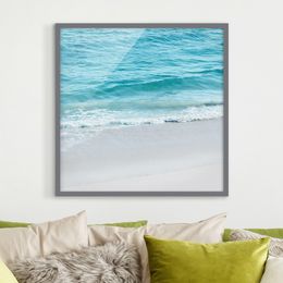 Bilderwelten Bild mit Rahmen Strand t&uuml;rkis Motiv inkl. Rahmung - Sanfte Wellen in Malibu - Landschaft Wohnzimmer Schlafzimmer