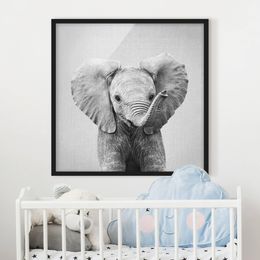Bilderwelten Bild mit Rahmen Baby Elefant Elsa Schwarz Wei&szlig;