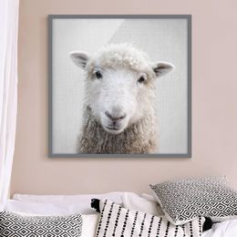 Bilderwelten Bild mit Rahmen Tiere schwarz weiss Motiv inkl. Rahmung - Schaf Steffi - Deko Kinderzimmer Baby M&auml;dchen Jungen
