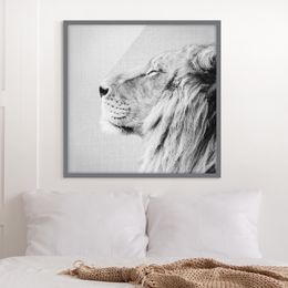 Bilderwelten Bild mit Rahmen Tiere schwarz weiss Motiv inkl. Rahmung - L&ouml;we Leopold Schwarz Wei&szlig; - L&ouml;we Kinderzimmer Baby M&auml;dchen Jungen