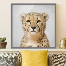 Bilderwelten Bild mit Rahmen Tiere schwarz weiss Motiv inkl. Rahmung - Gepard Gerald - Deko Kinderzimmer Baby M&auml;dchen Jungen