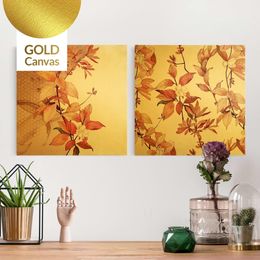 Bilderwelten Leinwandbild Blumen modern Aquarell rot - Romantisches Bl&uuml;tenaquarell - Wandbild XXL Wohnzimmer Schlafzimmer