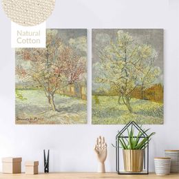 Bilderwelten Leinwandbild originell modern Kunstdruck gr&uuml;n - Vincent van Gogh - Bl&uuml;hende Pfirsichb&auml;ume im Garten - Wandbild XXL Wohnzimmer Schlafzimmer