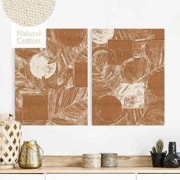 Bilderwelten Leinwandbild originell Abstrakt Kunstdruck braun - Formen und Bl&auml;tter Kupfer - Wandbild XXL Wohnzimmer Schlafzimmer