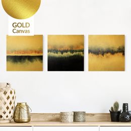 Bilderwelten 3-teiliges Leinwandbild Aquarell Horizont Gold Blau