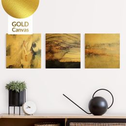 Bilderwelten 3-teiliges Leinwandbild Aquarell Goldspuren