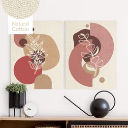 Bilderwelten 2-teiliges Leinwandbild - mehrteilige Wandbilder - Bildergalerie - Bilderwand - Geometrische Formen - Bl&auml;tter Rosa Pink