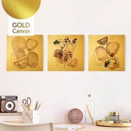 Bilderwelten Leinwandbild originell modern Aquarell beige - Japandi Aquarell Formen Gold & Ros&eacute; - Wandbild XXL Wohnzimmer Schlafzimmer