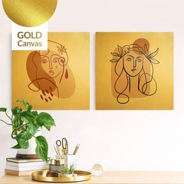 Bilderwelten Leinwandbild originell Abstrakt Kunstdruck beige - Picasso Interpretation - Zwei Musen - Wandbild XXL Wohnzimmer Schlafzimmer