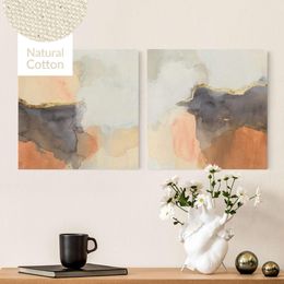 Bilderwelten 2-teiliges Leinwandbild Aquarell Goldene Spitze