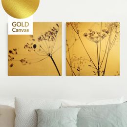Bilderwelten Leinwandbild Tropisch Kunstdruck beige - Trockenblumen Set - Gr&auml;ser XXL Wohnzimmer Schlafzimmer