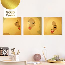 Bilderwelten 3-teiliges Leinwandbild Line Art Portrait Frauen Pastell Set