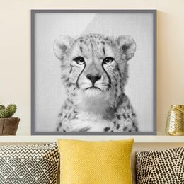 Bilderwelten Bild mit Rahmen Tiere schwarz weiss Motiv inkl. Rahmung - Gepard Gerald Schwarz Wei&szlig; - Deko Kinderzimmer Baby M&auml;dchen Jungen