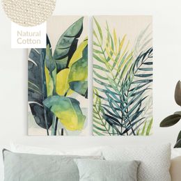Bilderwelten Leinwandbild Natur Tropisch Aquarell gr&uuml;n - Tropisches Blattwerk Duo - Palme XXL Wohnzimmer Schlafzimmer