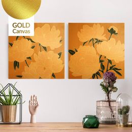 Bilderwelten Leinwandbild Blumen modern Kunstdruck orange - Moderne Pfingstrosen - Rose XXL Wohnzimmer Schlafzimmer