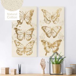 Bilderwelten Leinwandbild Tiere modern Kunstdruck gold - Schmetterlingskompositionen Gold - Schmetterlinge XXL Wohnzimmer Schlafzimmer