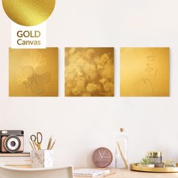 Bilderwelten Leinwandbild Blumen Line Art Kunstdruck beige - Ginko Line Art & Bl&uuml;tentr&auml;ume - Wandbild XXL Wohnzimmer Schlafzimmer