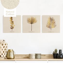 Bilderwelten 3-teiliges Leinwandbild - mehrteilige Wandbilder - Bildergalerie - Bilderwand - Gold - Tropische Bl&auml;tter Set I